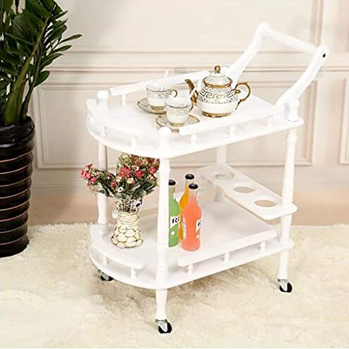 ZHIVIQ Two Tier Solid Wood Trolley Kitchen Trolley Wine Rack Trolley(Color:White)