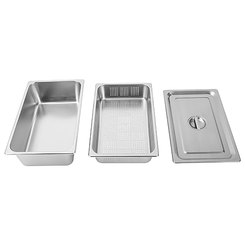 3 Pack Perforated Steam Pan with Lid Set, Full Size Hotel Pan Include Full Size Pan Steam Table Pan Cover Restaurant Supplies for Kitchen,Food Warmer (4inch+6inch)