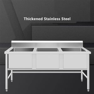 Free Standing Stainless-Steel Three Bowl Kitchen Sink,3 Compartment Restaurant Kitchen Prep & Utility Sink,Free Standing Utility Sink For Garage,Restaurant,Kitchen,Laundry Room(145cm/57in)