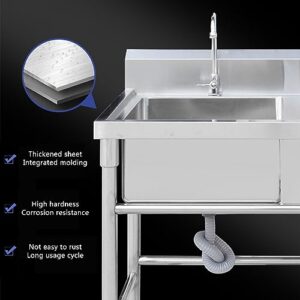 Free Standing Stainless-Steel Three Bowl Kitchen Sink,3 Compartment Restaurant Kitchen Prep & Utility Sink,Free Standing Utility Sink For Garage,Restaurant,Kitchen,Laundry Room(145cm/57in)