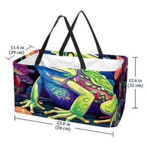 Reusable Grocery Bags Boxes Storage Basket, Red Eye Frog Pattern Collapsible Utility Tote Bags with Long Handle