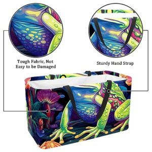 Reusable Grocery Bags Boxes Storage Basket, Red Eye Frog Pattern Collapsible Utility Tote Bags with Long Handle