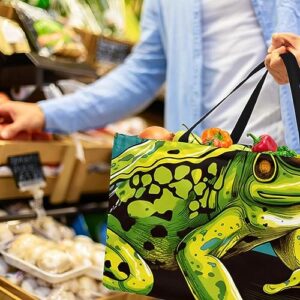 Reusable Grocery Bags Boxes Storage Basket, Red Eye Frog Pattern Collapsible Utility Tote Bags with Long Handle