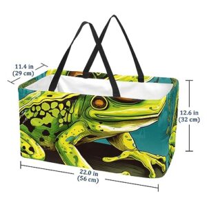 Reusable Grocery Bags Boxes Storage Basket, Red Eye Frog Pattern Collapsible Utility Tote Bags with Long Handle