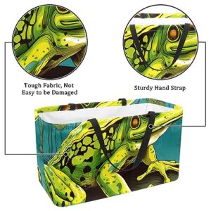 Reusable Grocery Bags Boxes Storage Basket, Red Eye Frog Pattern Collapsible Utility Tote Bags with Long Handle