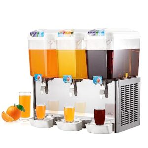 Refrigerated Beverage Dispenser, Commercial Beverage Dispenser Machine 14.25 Gallon 54L 3 Tanks Ice Tea Drink Dispenser, 380W Stainless Steel Beverage Dispenser with Thermostat Controller