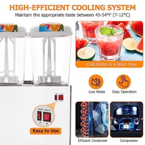 Refrigerated Beverage Dispenser, Commercial Beverage Dispenser Machine 14.25 Gallon 54L 3 Tanks Ice Tea Drink Dispenser, 380W Stainless Steel Beverage Dispenser with Thermostat Controller