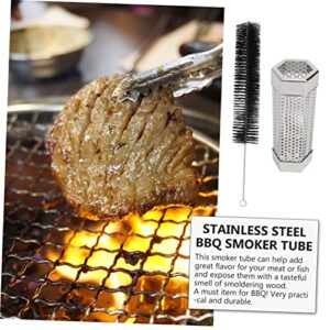 Yardwe 1 Set Smoker Wood Pellet Outdoor Gas Grill Gas Grill Accessories Bbq Wood Pellet Tube Smoker Barbecue Smoker Tube Gas Grills Sturdy Barbecue Tool Stainless Steel Smoker Pipe Silver