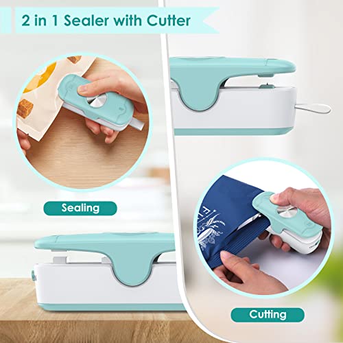 FEPPO Mini Bag Sealer, 2 in 1 Bag Sealer Heat Seal with Cutter, Portable Food Sealer Mini Sealing Machine Kitchen Gadget For Chip Bags Plastic Bags Food Storage (Battery Included)