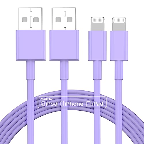 2pack 10ft iPhone Charger, [Apple MFi Certified] Long iPhone Charger Cord 10 ft, Apple Lightning to USB Cable, 10 Foot Fast Charging Cords for iPhone Charger 14/13/12/11/13 Pro/13 Max/X/XS/XR,Purple