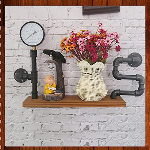 Airshi Wall Hanging Storage Rack, Malleable Steel Carbonized Wood Firm Industrial Style Wrought Iron Wall Shelf for Bathroom