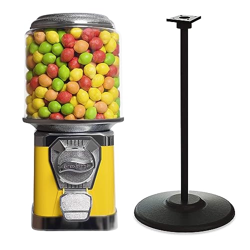 Gumball Machine for Kids - Yellow Vending Machine with Stand and Cylinder Globe - Bubble Gum Vending Machine and Black Metal Stand Bundle - Coin Gumball Machine