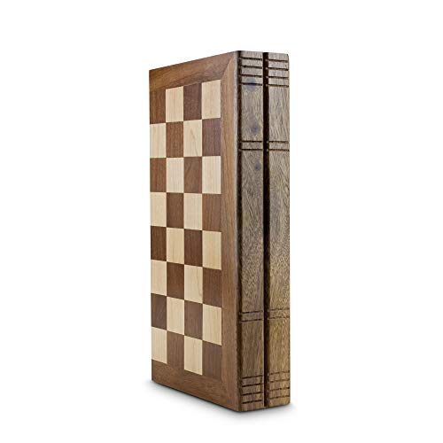 STERLING Games 12" Wooden Chess Set Portable Travel Folding Board with Magnetic Closure and Felted Interior Piece Holder Storage