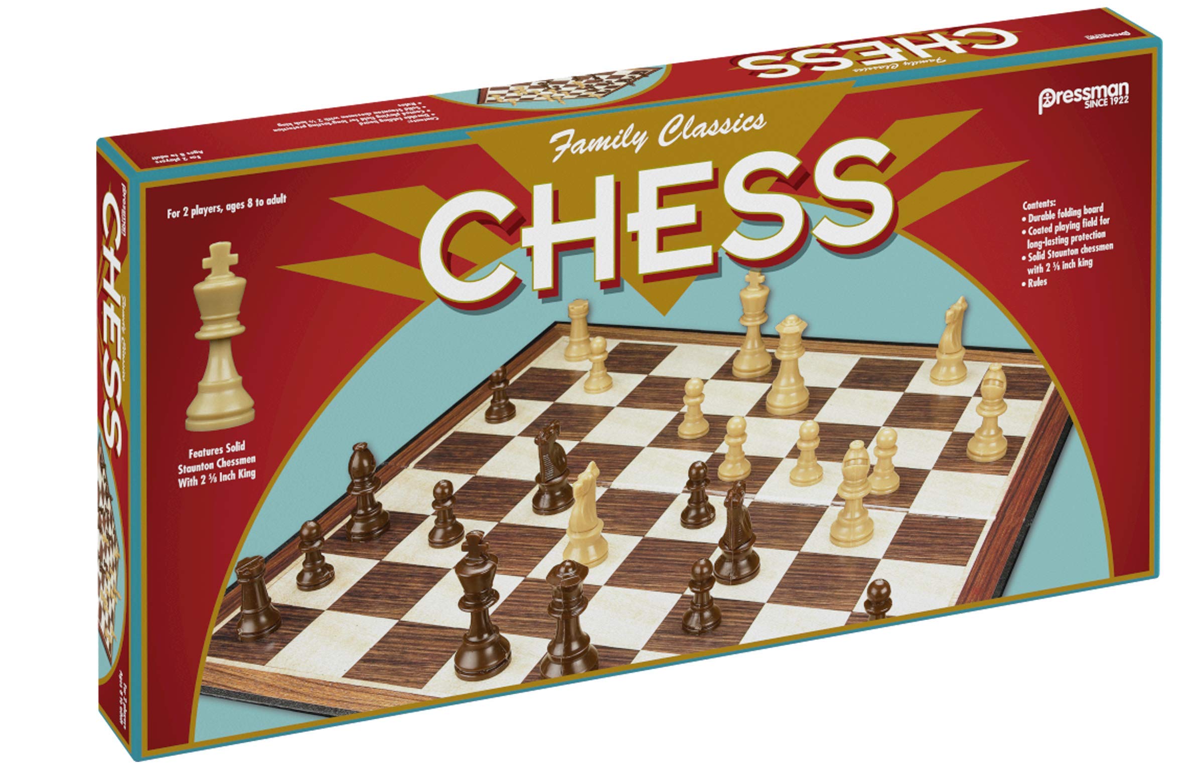 Family Classics Chess by Pressman - with Folding Board and Full Size Chess Pieces