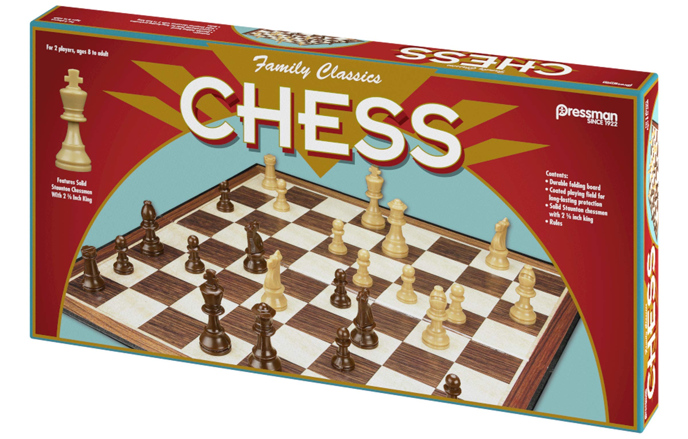 Family Classics Chess by Pressman - with Folding Board and Full Size Chess Pieces