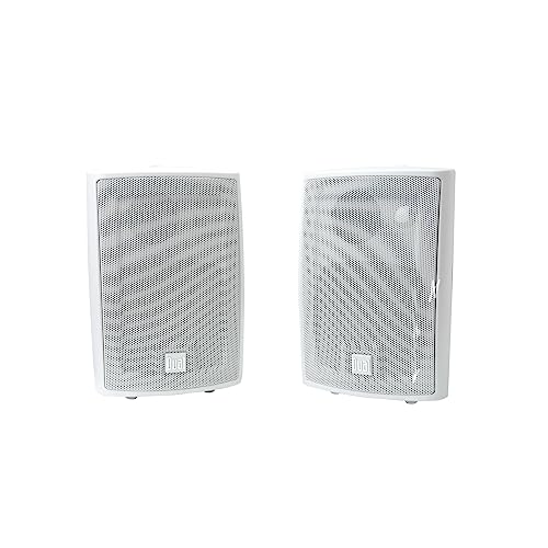 Dual Electronics LU43PW 3-Way High Performance Outdoor Indoor Speakers with Powerful Bass | Effortless Mounting Swivel Brackets | All Weather Resistance | Expansive Stereo Sound Coverage | Sold in Pairs, White