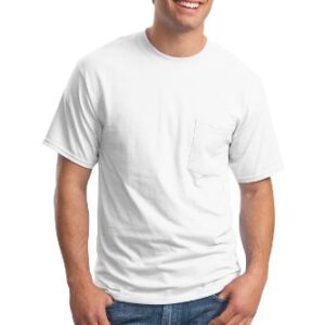 Hanes TAGLESS 6.1 Short Sleeve Tee with Pocket, L-White