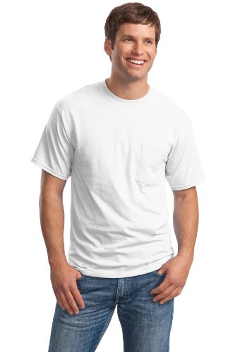 Hanes TAGLESS 6.1 Short Sleeve Tee with Pocket, L-White