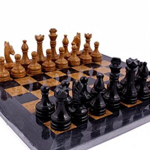 Original Handmade Marble Chess Set by RADICALn - 15" Black and Golden Hand Crafted Full Chess Board Game Sets Premium Quality