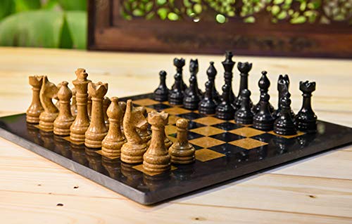 Original Handmade Marble Chess Set by RADICALn - 15" Black and Golden Hand Crafted Full Chess Board Game Sets Premium Quality