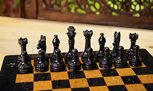 Original Handmade Marble Chess Set by RADICALn - 15" Black and Golden Hand Crafted Full Chess Board Game Sets Premium Quality