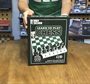 Bobby Fischer® Learn to Play Chess Set Board Game, Easy to Understand - How to Play Chess Book, 34 Plastic Staunton Chess Pieces, Folding Illustrated Chess Board, Family Games for Kids and Adults