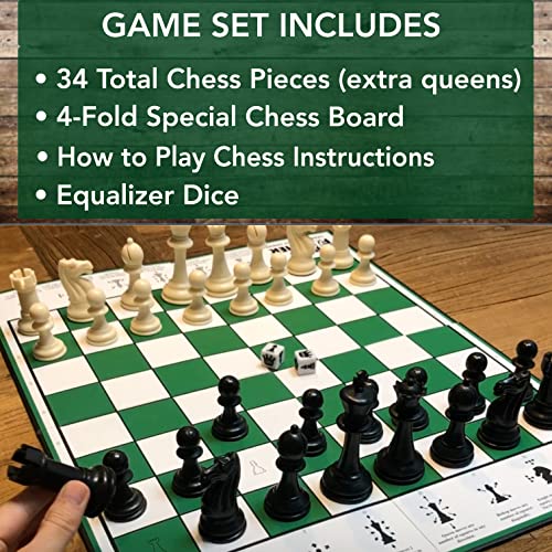 Bobby Fischer® Learn to Play Chess Set Board Game, Easy to Understand - How to Play Chess Book, 34 Plastic Staunton Chess Pieces, Folding Illustrated Chess Board, Family Games for Kids and Adults