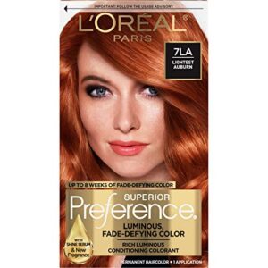 l'oreal paris superior preference fade-defying + shine permanent hair color, 7la lightest auburn, pack of 1, hair dye