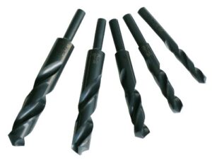 chicago latrobe 239 series high-speed steel reduced-shank drill bit set with plastic case, black oxide coated, round shank, 118 degree conventional point, 5-piece, 1/4" - 1/2" x 1/16"