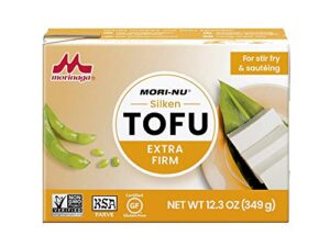 mori-nu silken tofu extra firm | velvety smooth and creamy | low fat, gluten-free, dairy-free, vegan, made with non-gmo soybeans, ksa kosher parve | shelf-stable | plant protein | 12.3 oz x 12 packs