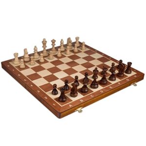 wegiel handmade european professional tournament chess set with wood case - hand carved wood chess pieces & storage box to store all the piece