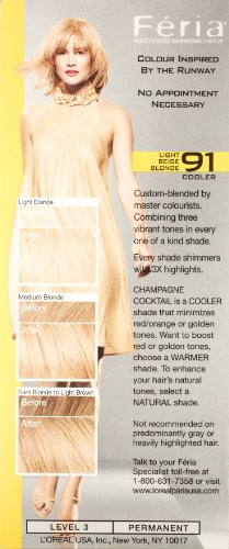 L'Oreal Paris Feria Multi-Faceted Shimmering Permanent Hair Color, 91Champagne Cocktail (Light Beige Blonde), Pack of 1, Hair Dye