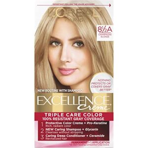 l'oreal paris excellence creme permanent triple care hair color, 8.5a champagne blonde, gray coverage for up to 8 weeks, all hair types, pack of 1