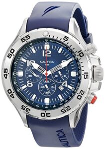 nautica men's n14555g nst stainless steel watch with blue resin band