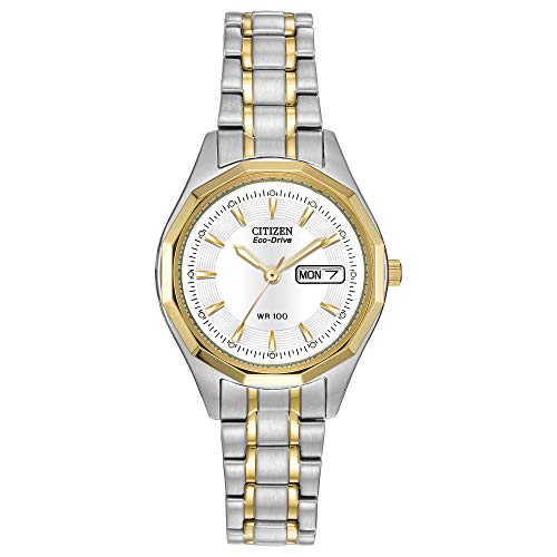 Citizen Women's Eco-Drive Dress Classic Watch in Two-tone Stainless Steel, White Dial (Model: EW3144-51A)