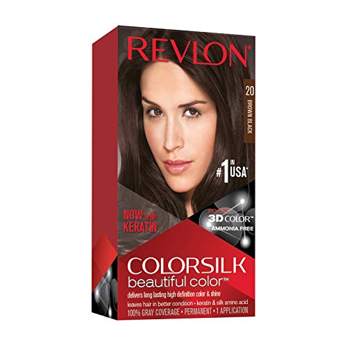 Revlon Permanent Hair Color, Permanent Hair Dye, Colorsilk with 100% Gray Coverage, Ammonia-Free, Keratin and Amino Acids, 20 Brown/Black, 4.4 Oz (Pack of 1)