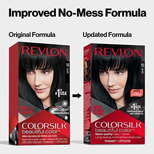 Revlon Permanent Hair Color, Permanent Hair Dye, Colorsilk with 100% Gray Coverage, Ammonia-Free, Keratin and Amino Acids, 20 Brown/Black, 4.4 Oz (Pack of 1)