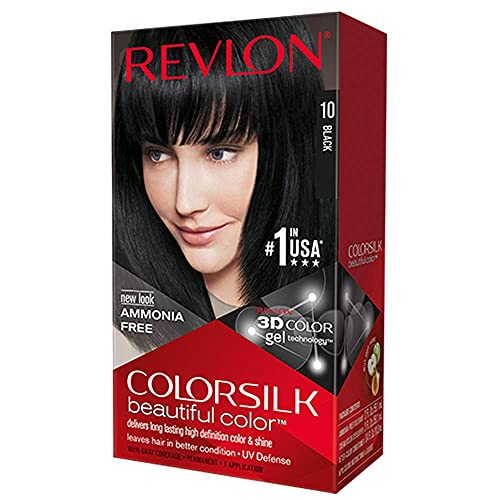 Revlon Permanent Hair Color, Permanent Hair Dye, Colorsilk with 100% Gray Coverage, Ammonia-Free, Keratin and Amino Acids, 10 Black, 4.4 Oz (Pack of 1)