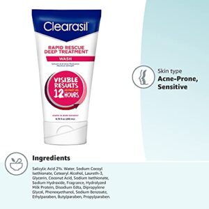 Clearasil Rapid Rescue Deep Treatment Acne Face Wash, Maximum Strenght with 2% Salicylic Acid Acne Medication, Acne Facial Cleanser, 6.78 fl oz