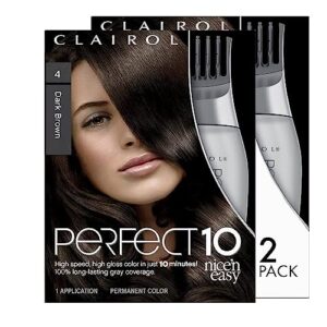 clairol nice'n easy perfect 10 permanent hair dye, 4 dark brown hair color, pack of 2