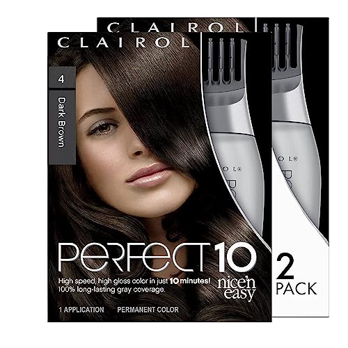 Clairol Nice'n Easy Perfect 10 Permanent Hair Dye, 4 Dark Brown Hair Color, Pack of 2