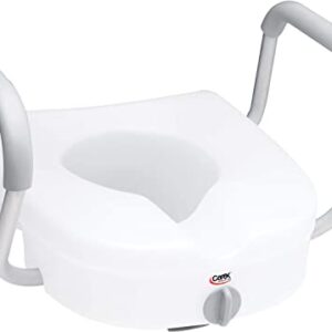 Carex E-Z Lock Raised Toilet Seat With Handles, 5" Toilet Seat Riser with Arms, Fits Most Toilets, Handicap Toilet Seat