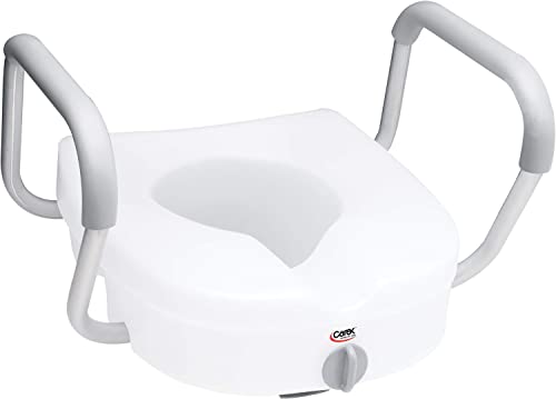 Carex E-Z Lock Raised Toilet Seat With Handles, 5" Toilet Seat Riser with Arms, Fits Most Toilets, Handicap Toilet Seat