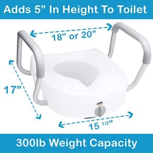 Carex E-Z Lock Raised Toilet Seat With Handles, 5" Toilet Seat Riser with Arms, Fits Most Toilets, Handicap Toilet Seat