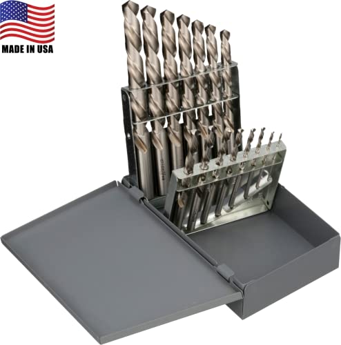 Chicago Latrobe 69881 150L Left-Hand (Reverse) Flute High-Speed Steel Jobber Length Drill Bit Set, Uncoated, 118 Degree Conventional Point, 15-Piece