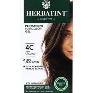 Herbatint Permanent Haircolor Gel, 4C Ash Chestnut, Alcohol Free, Vegan, 100% Grey Coverage - 4.56 oz