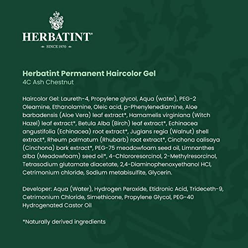 Herbatint Permanent Haircolor Gel, 4C Ash Chestnut, Alcohol Free, Vegan, 100% Grey Coverage - 4.56 oz