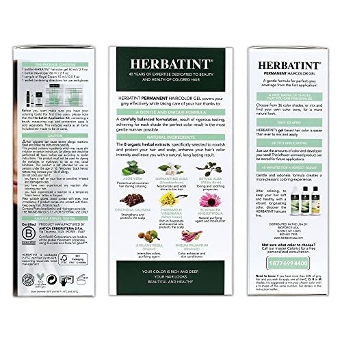 Herbatint Permanent Haircolor Gel, 4C Ash Chestnut, Alcohol Free, Vegan, 100% Grey Coverage - 4.56 oz