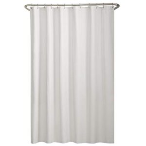 maytex water-repellent fabric shower curtain liner with weighted hem, soft microfiber, quick drying and washable shower liner, 70" x 72", white