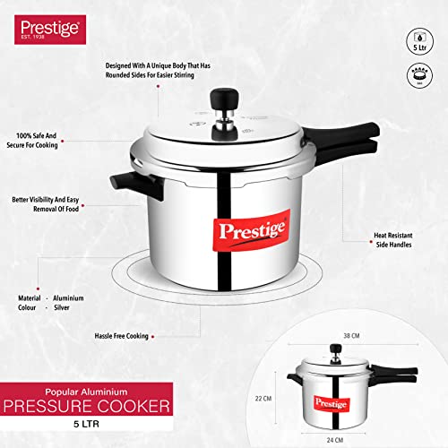 Prestige Popular Pressure Cooker, 5 L, Silver